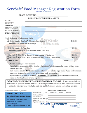 Fillable Online ServSafe Food Manager Registration Form Fax Email Print - pdfFiller