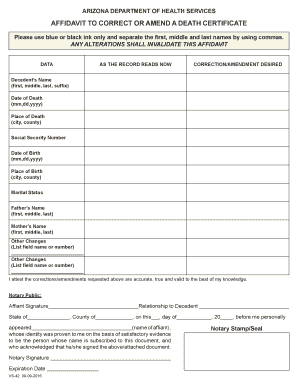 Fillable Online AFFIDAVIT TO CORRECT OR AMEND A DEATH CERTIFICATE Fax ...