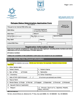 Fillable Online Refugee Status Determination Unit Fax Email Print ...