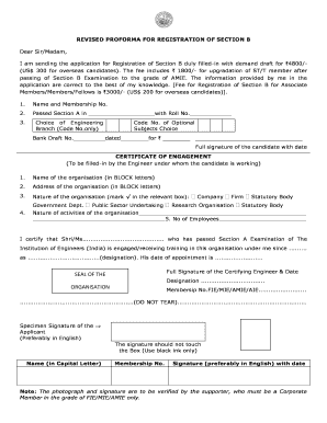 Fillable Online REVISED PROFORMA FOR REGISTRATION OF SECTION B Fax ...