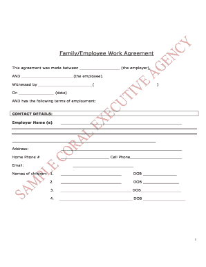 Fillable Online Family/Employee Work Agreement Fax Email Print - pdfFiller