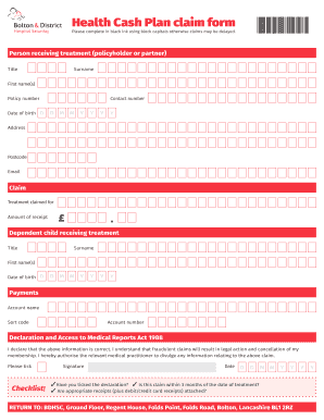Fillable Online Health Cash Plan claim form Fax Email Print - pdfFiller