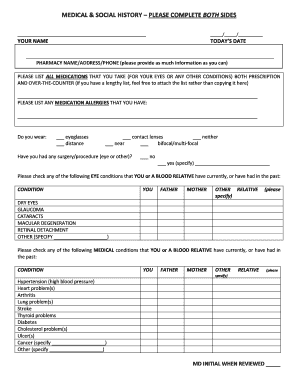Fillable Online MEDICAL & SOCIAL HISTORY PLEASE COMPLETE BOTH SIDES Fax ...