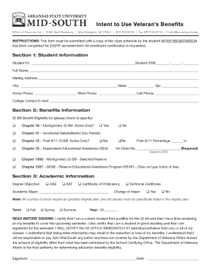 Fillable Online Intent to Use Veterans Benefits Fax Email Print - pdfFiller