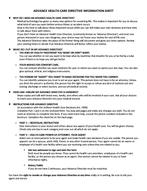Fillable Online ADVANCE HEALTH CARE DIRECTIVE INFORMATION SHEET Fax ...