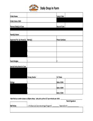 Fillable Online Daily Drop In Form Fax Email Print - pdfFiller