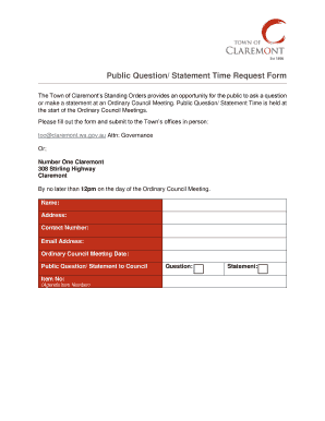 Fillable Online Public Question/ Statement Time Request Form Fax Email ...