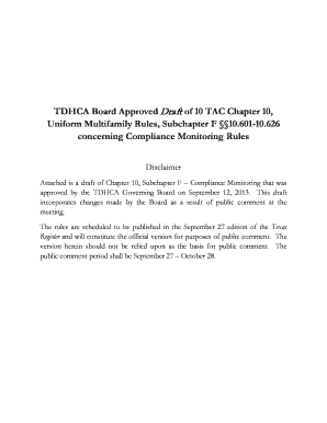 Fillable Online TDHCA Board Approved Draft of 10 TAC Chapter 10, Fax ...