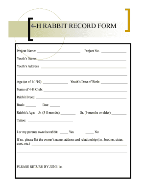 Fillable Online jefferson osu 4-H RABBIT RECORD FORM Fax Email Print ...