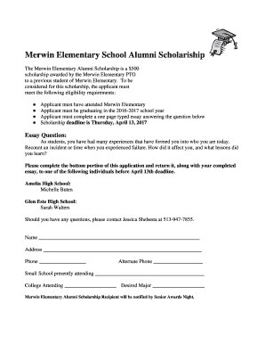 Fillable Online Merwin Elementary School Alumni Scholariship Fax Email ...