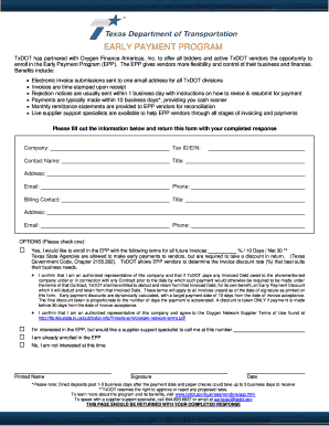 Fillable Online ftp txdot EARLY PAYMENT PROGRAM Fax Email Print - pdfFiller