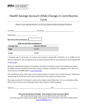 Fillable Online 2017 HSA Change in Contribution Form - Minnesota.gov ...