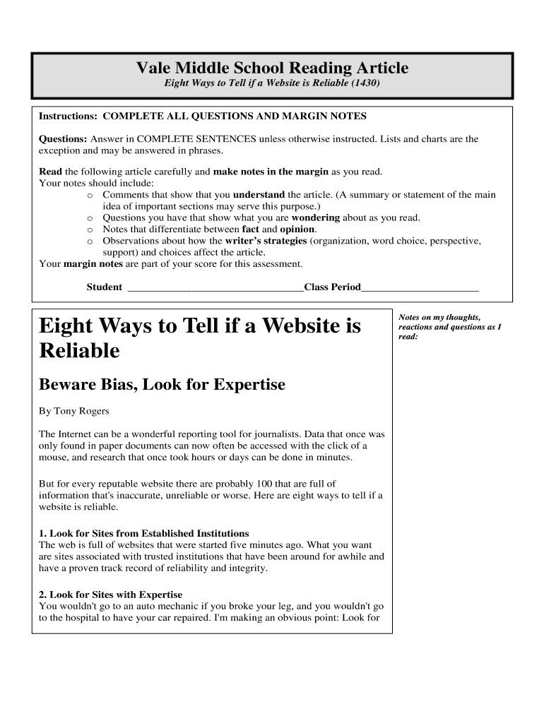 Fillable Online Eight Ways to Tell if a Website is Reliable (1430) Fax ...