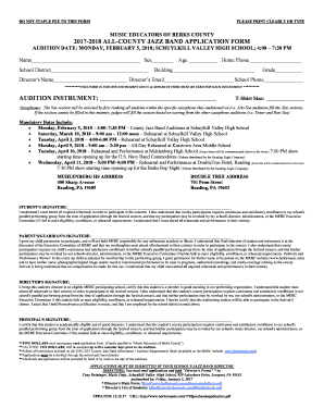 Fillable Online 2017-2018 ALL-COUNTY JAZZ BAND APPLICATION FORM Fax ...