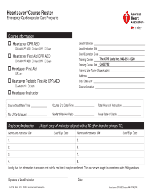 Fillable Online Heartsaver Course Roster Fax Email Print - pdfFiller
