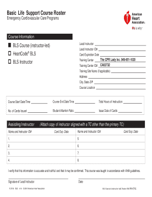 Fillable Online Basic Life Support Course Roster Fax Email Print ...