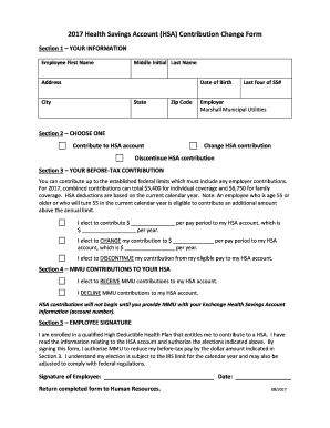 Fillable Online 2017 Health Savings Account (HSA) Contribution Change ...
