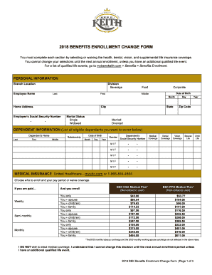 Fillable Online 2018 BENEFITS ENROLLMENT CHANGE FORM Fax Email Print ...