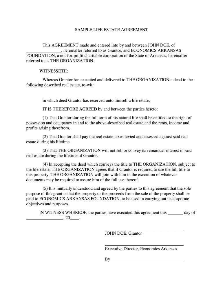 Fillable Online SAMPLE LIFE ESTATE AGREEMENT Fax Email Print - pdfFiller