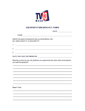 Fillable Online EQUIPMENT DISCREPANCY FORM Fax Email Print - pdfFiller