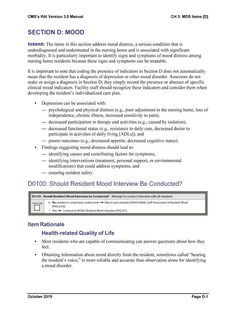 Fillable Online MDS 3.0 Resident Assessment Manual Chapter 3 Section D ...