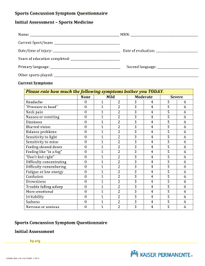 Fillable Online Sports Concussion Symptom Questionnaire Fax Email Print ...
