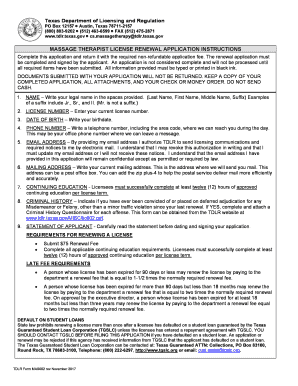 Fillable Online MASSAGE THERAPIST LICENSE RENEWAL APPLICATION ...