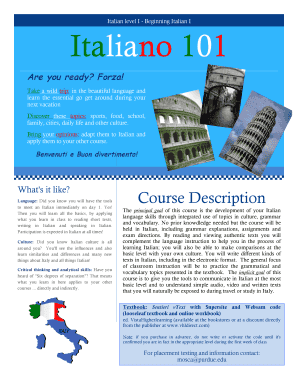 Fillable Online Italian level I - Beginning Italian I Fax Email Print ... Fillable Online Italian level I - Beginning Italian I Fax Email Print ...
