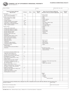 Fillable Online forms in ITEMIZED LIST OF OFFENDERS PERSONAL PROPERTY ...