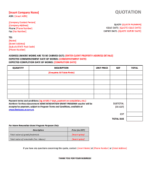 Fillable Online QUOTE QUOTE NUMBER Fax Email Print - pdfFiller