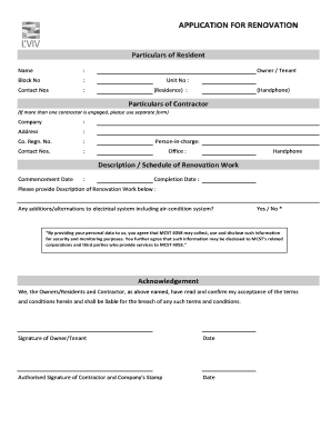 Fillable Online APPLICATION FOR RENOVATION Fax Email Print - pdfFiller