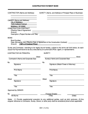 Fillable Online CONSTRUCTION PAYMENT BOND Fax Email Print - pdfFiller