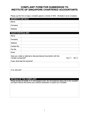 Fillable Online COMPLAINT FORM FOR SUBMISSION TO Fax Email Print ...
