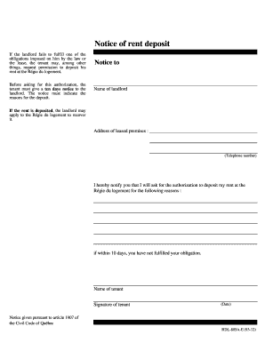 Fillable Online Notice of rent deposit Fax Email Print - pdfFiller