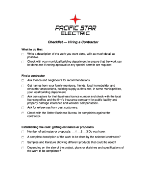 Fillable Online SAMPLE TEMPLATE Hiring a Contractor Checklist Fax Email ...