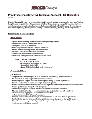 Fillable Online Print Production / Bindery & Fulfillment Specialist ...