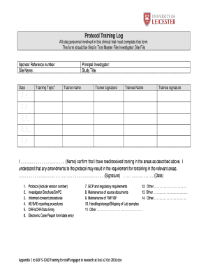 Fillable Online Protocol Training Log Fax Email Print - pdfFiller