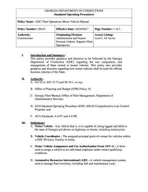 Fillable Online Policy Name: GDC Fleet Operations Motor Vehicle Manual ...