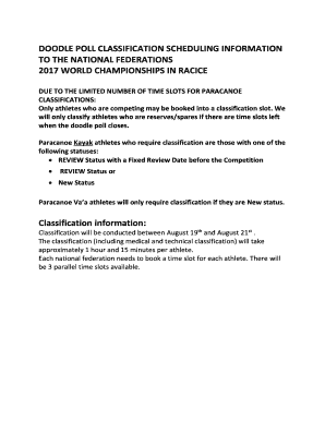 Fillable Online DOODLE POLL CLASSIFICATION SCHEDULING INFORMATION Fax ...