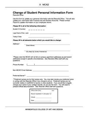 Fillable Online Change of Student Personal Information Form Fax Email ...