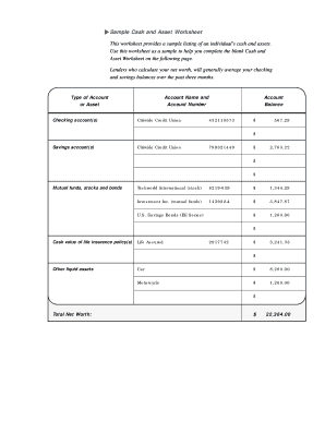 Fillable Online Sample Cash and Asset Worksheet Fax Email Print - pdfFiller