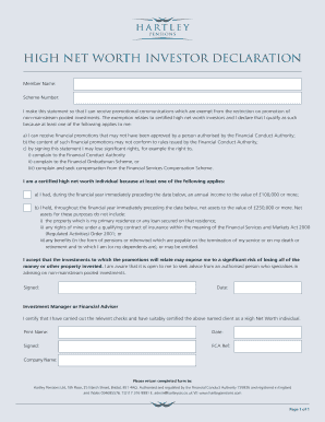 Fillable Online HIGH NET WORTH INVESTOR DECLARATION Fax Email Print ...