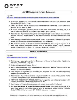 Fillable Online ACT 33 CHILD ABUSE HISTORY CLEARANCE Fax Email Print ...