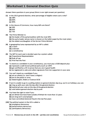 Fillable Online Worksheet 1 General Election Quiz Fax Email Print ...
