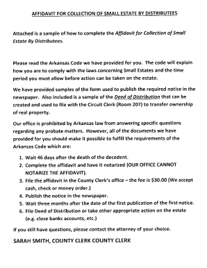 Fillable Online AFFIDAVIT FOR COTTECTION OF SMALL ESTATE BY ...