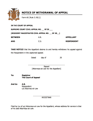 Fillable Online NOTICE OF WITHDRAWAL OF APPEAL Fax Email Print - pdfFiller