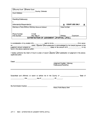 Fillable Online SATISFACTION OF JUDGMENT PARTIAL FULL Fax Email Print ...
