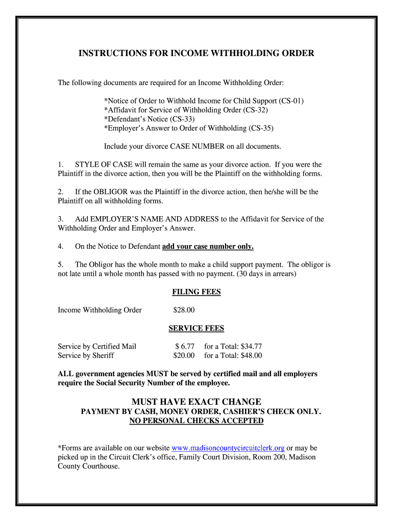 Fillable Online INSTRUCTIONS FOR INCOME WITHHOLDING ORDER Fax Email ...