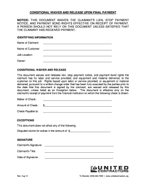 Fillable Online NOTICE: THIS DOCUMENT WAIVES THE CLAIMANT'S LIEN, STOP ...