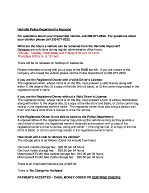 Fillable Online Hartville Police Departments Impound Fax Email Print ...